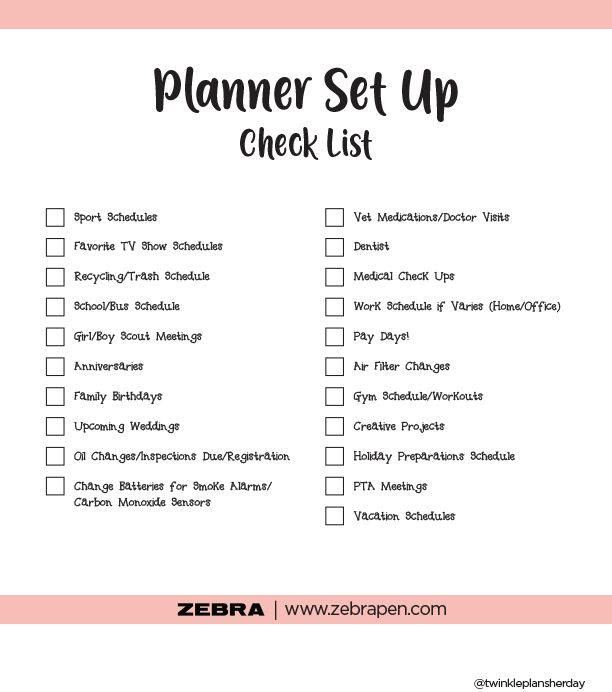 Planner Set Up Check List – Zebra Pen